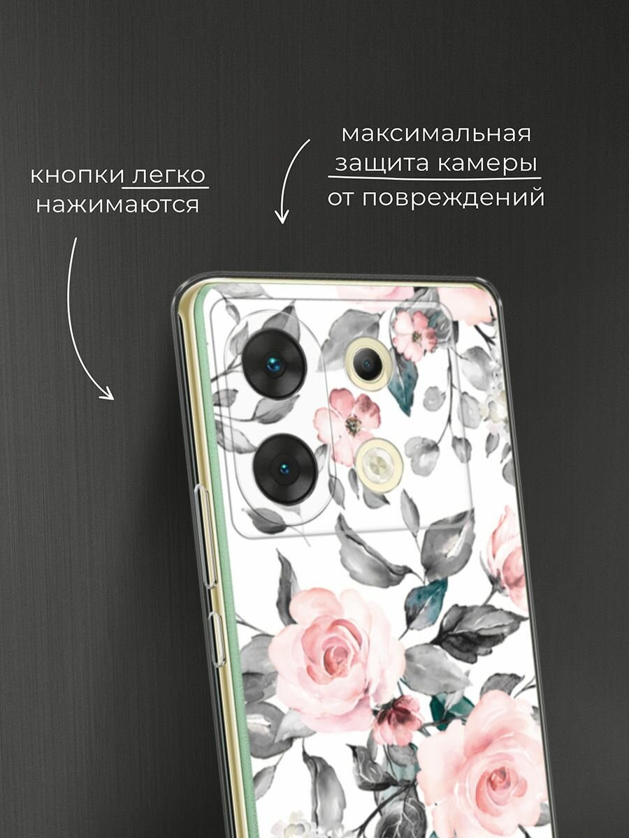 Чехол на Infinix Zero 30 5G / Инфиникс Зеро 30 5G с принтом "Розы на белом" — фото 1