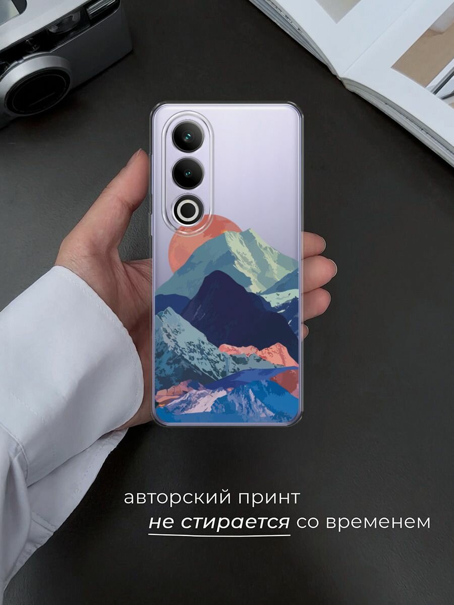 Чехол на Oneplus Ace 3V / Ван Плас Эйс 3V с принтом "Закат в снежных горах", прозрачный — фото 1