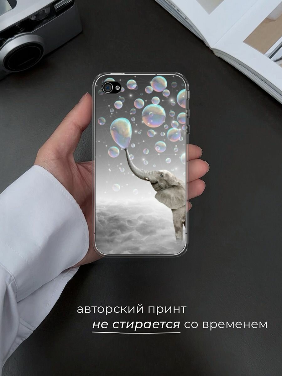 Чехол на Apple iPhone 4/4S / Айфон 4/4S с принтом "Слон и мыльные пузыри" — фото 1