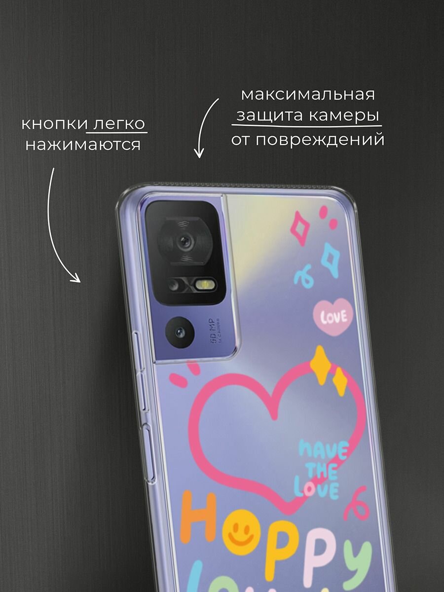 Чехол на TCL 40 SE / ТСЛ 40 SE с принтом "Happy lovely", прозрачный — фото 1
