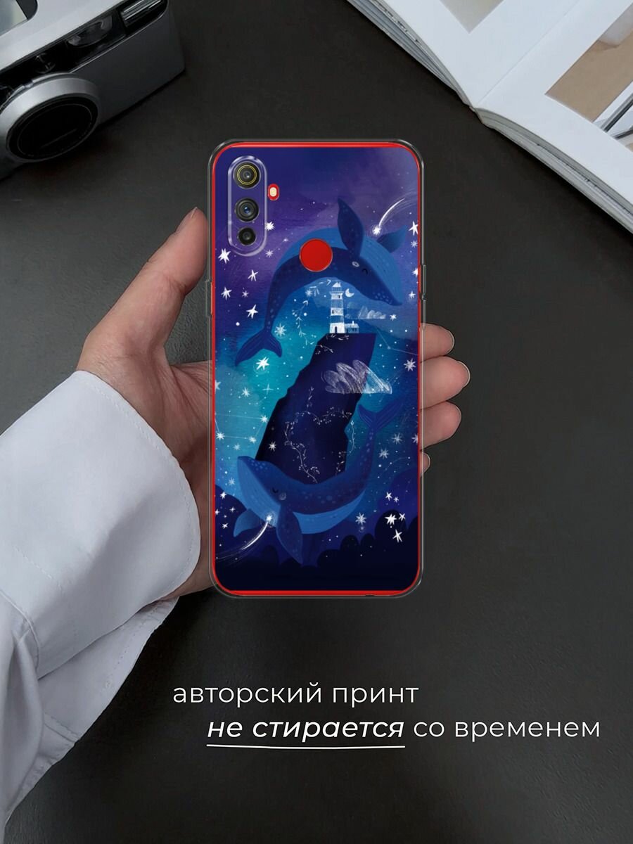 Силиконовый чехол на Realme C3 / Реалми C3 с принтом "Ночные киты" — фото 1