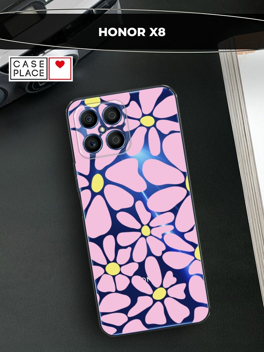 Чехол на Honor X8 / Хуавей X8 с принтом "Розовые лепестки 2", прозрачный