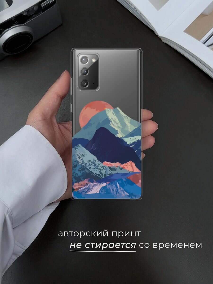 Чехол на Samsung Galaxy Note 20 / Самсунг Галакси Ноут 20 с принтом "Закат в снежных горах", прозрачный — фото 1
