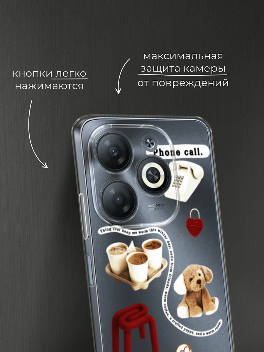 Чехол на Infinix Smart 8/8 HD/HOT 40i / Инфиникс Смарт 8/8 HD/HOT 40i с принтом "Phone call", прозрачный — фото 1