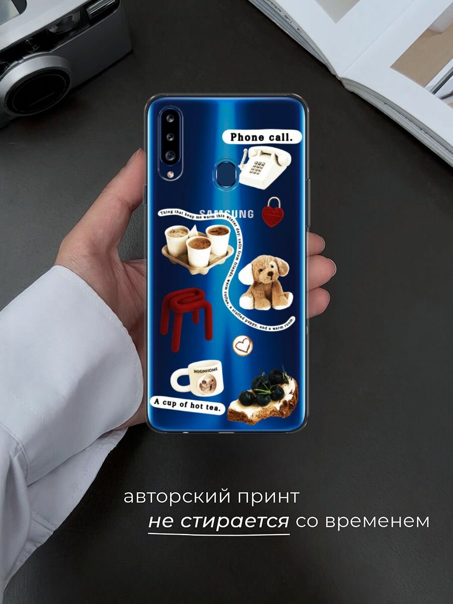 Чехол на Samsung Galaxy A20s / Самсунг Галакси A20s с принтом "Phone call", прозрачный — фото 1