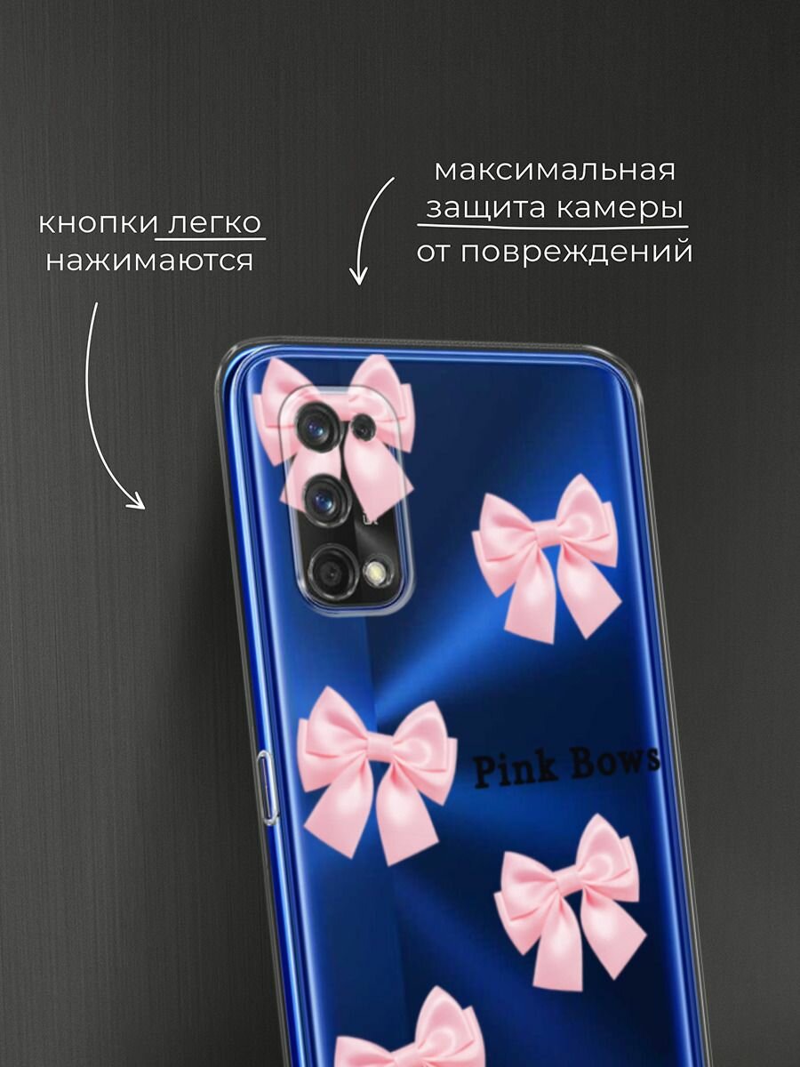 Чехол на Realme 7 Pro / Реалми 7 Про с принтом "Pink Bows", прозрачный — фото 1