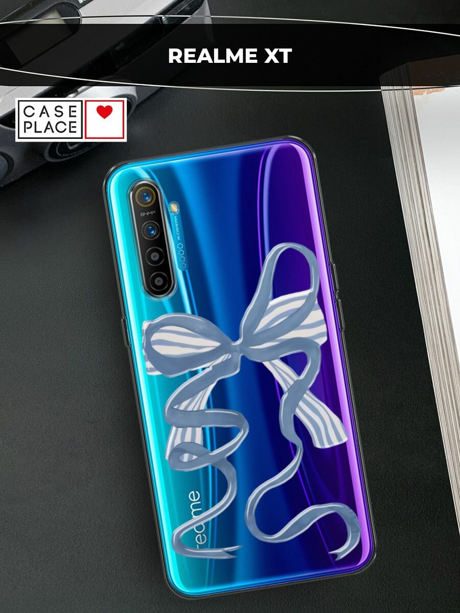 Чехол на Realme XT / Реалми XT с принтом "Полосатый голубой бант 2"