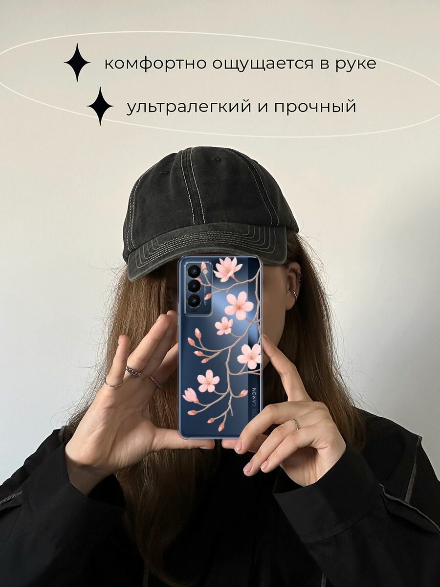 Чехол на Tecno Camon 18P / Техно Камон 18Р с принтом "Веточка распускающейся сакуры 2" — фото 1