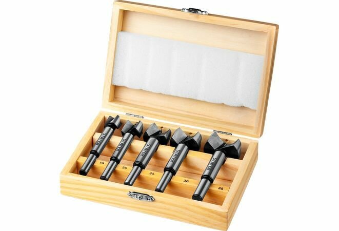 STAYER Forstner 5 шт, 15-20-25-30-35мм, набор сверл форстнера по дереву, ДСП