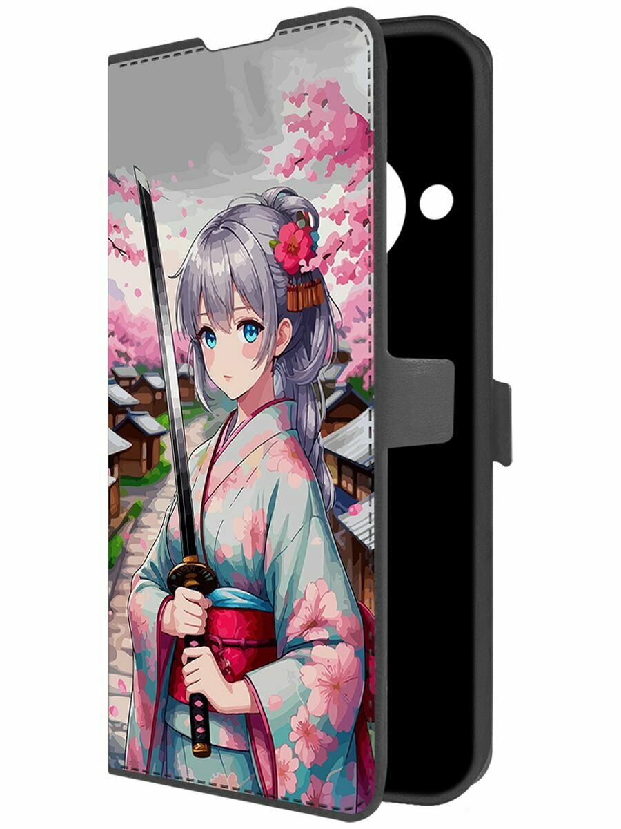 Чехол-книжка Krutoff Eco Book для Honor Magic 5 Lite Сакура-сан (черный)