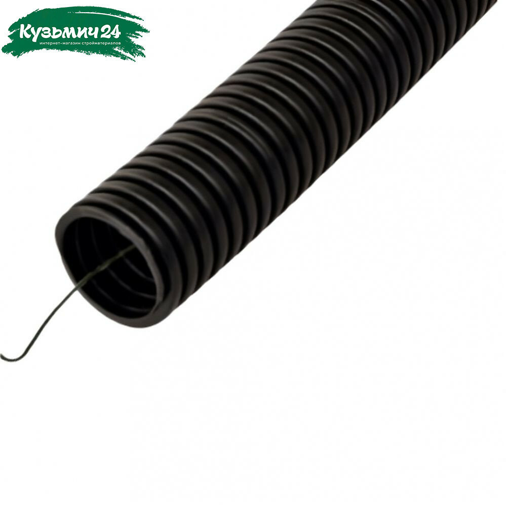 Труба гофрированная ПНД Ruvinil 21601Ч с зондом, диаметр 16 мм, черная, легкая, 4 м