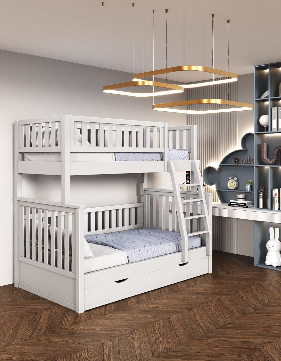 Двухъярусная кровать Агата, спальные места 90х190 и 120х190, цвет Беленый дуб.