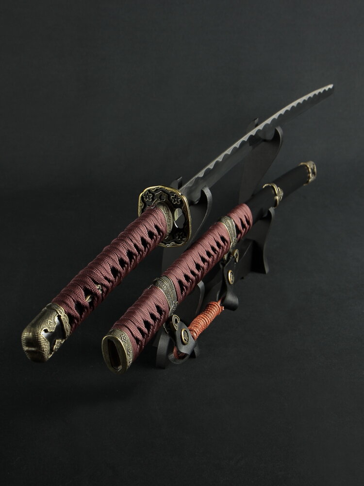 Меч самурайский Тачи, 100см, чёрный, в ножнах бордовая оплетка