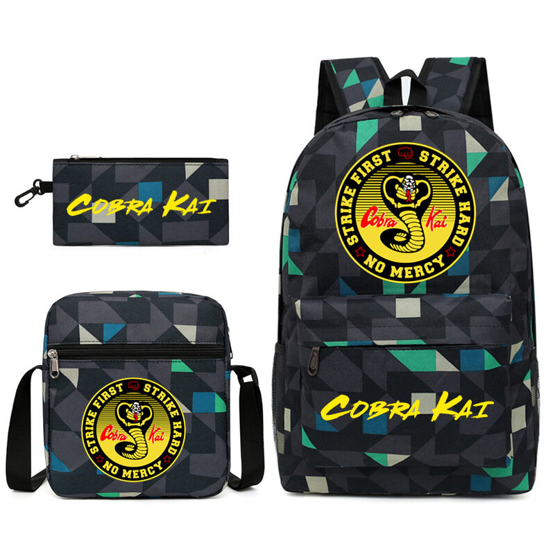 Детская школьная сумка из трех предметов для каратэ, повседневный рюкзак, студенческий рюкзак для мужчин и женщин, уличный рюкзак большой емкости с принтом
