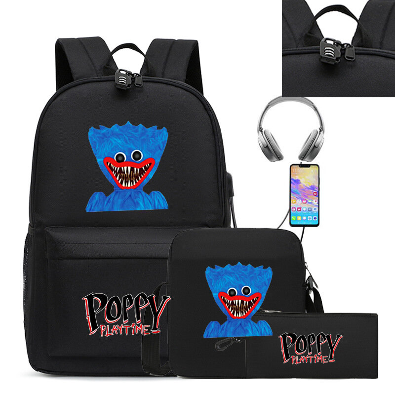 Poppy playtime студенческая школьная сумка из трех предметов Poppy playtime зарядка холст мужской и женский рюкзак