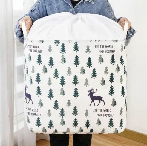 Контейнер для хранения детских вещей / мешок для грязного и чистого белья с крышкой-завязкой