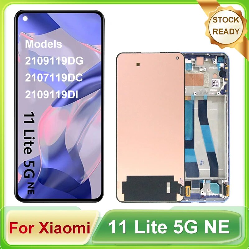 Протестированный дисплей 6,55 дюйма AMOLED для Xiaomi 11 Lite 5G NE, дигитайзер сенсорного экрана в сборе для Xiaomi 11 Lite NE, детали для ремонта ЖК-дисплея Snowflake White Fram