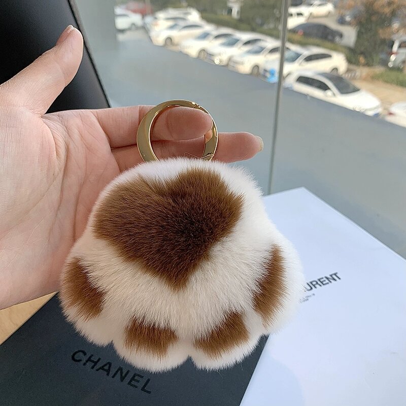 【Маленькая котячья лапка】 Плюшевый брелок-подвеска из меха кролика рекс, милый и изысканный, для женщин, популярный