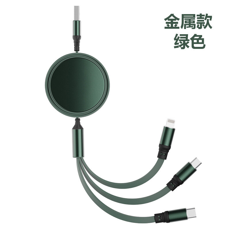 Высококачественный металлический 3-в-1 USB-C зарядный кабель с быстрой зарядкой 5А, совместимый со смартфонами, зеленый