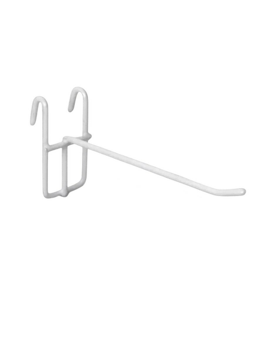 Крючок одинарный на сетку решетку 200 мм, толщина 3,8 мм, Белый- 30 шт.
