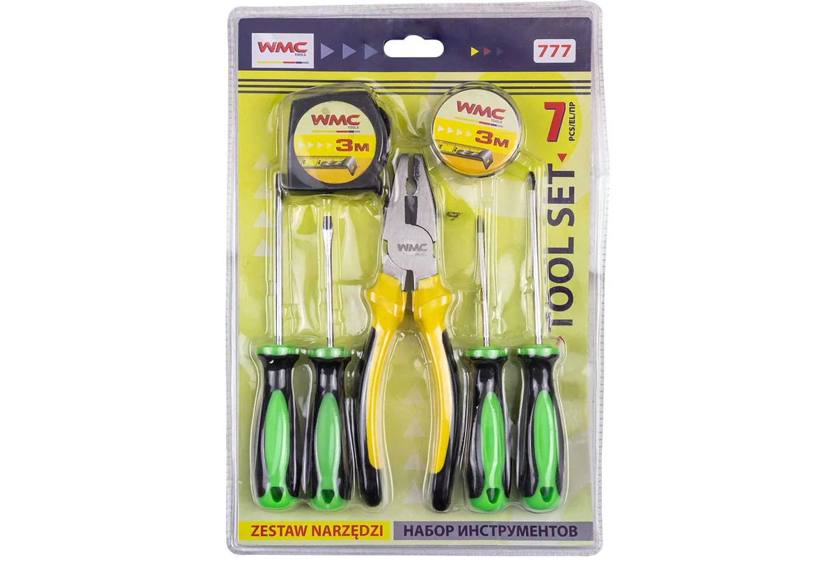 Набор инструментов WMC TOOLS, 7 предметов, сталь, черный, зеленый