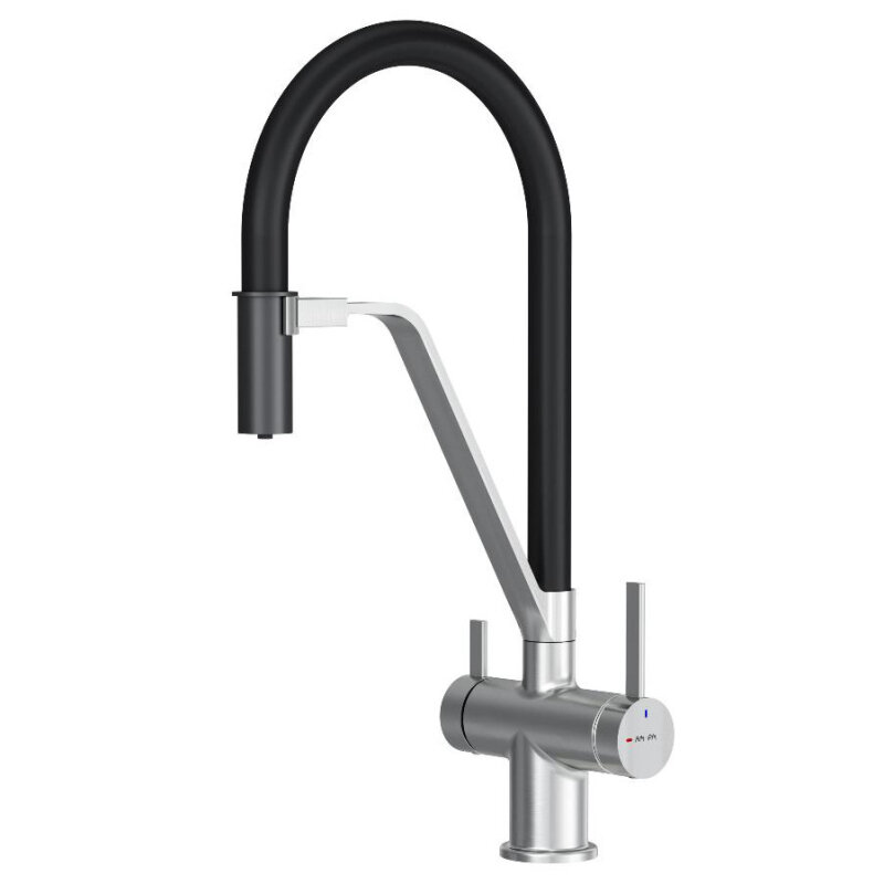 Смеситель для кухни Am.Pm Func (F8F07812) с каналом для питьевой воды и гибким изливом, черный-сатин