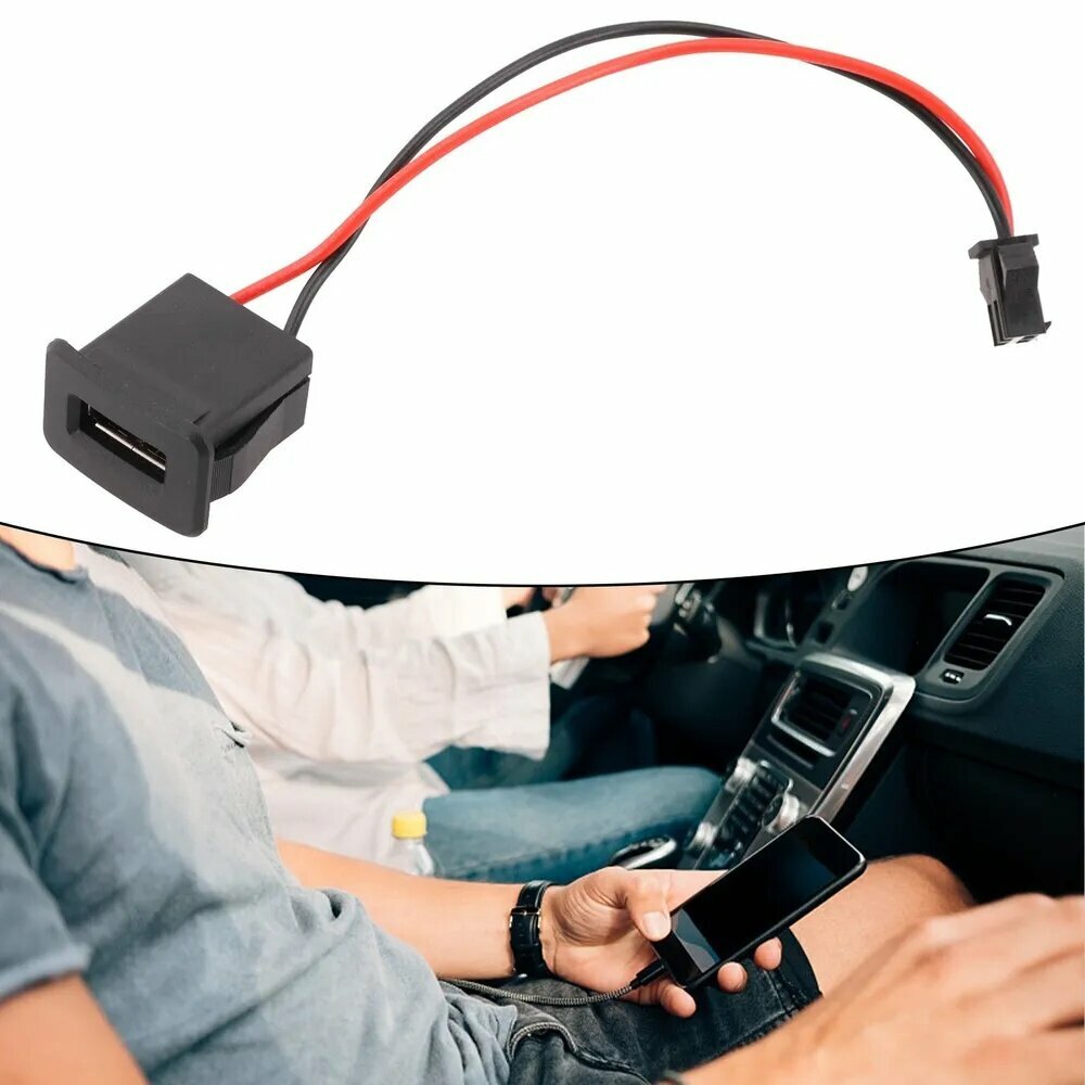 2-контактный USB 2.0 гнездовой разъем питания 2P USB2.0 зарядный порт соединитель данных с проводом (2-контактный, средняя дуга, черный)