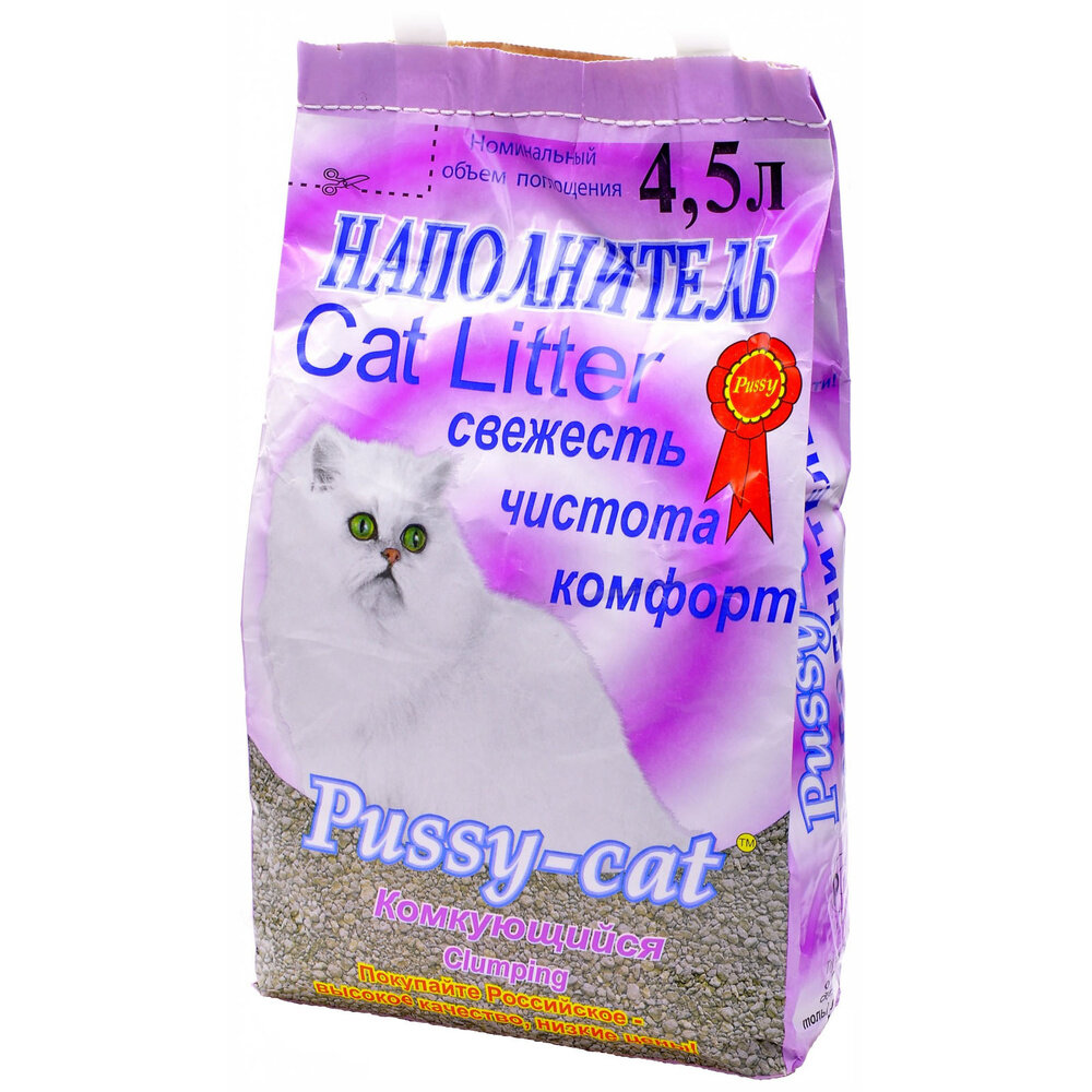 Наполнитель для кошачьих туалетов Pussy-Cat комкующийся 4,5л (2,8 кг.)