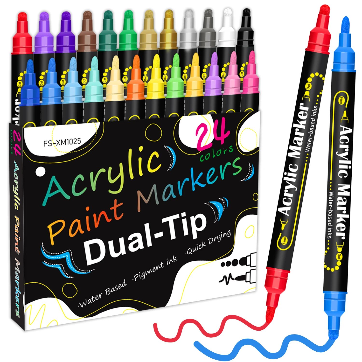 24 Цвета, Двусторонние Акриловые Маркеры Для Рисования На Дереве, Холсте, Камне, Стекле, Керамических Поверхностях