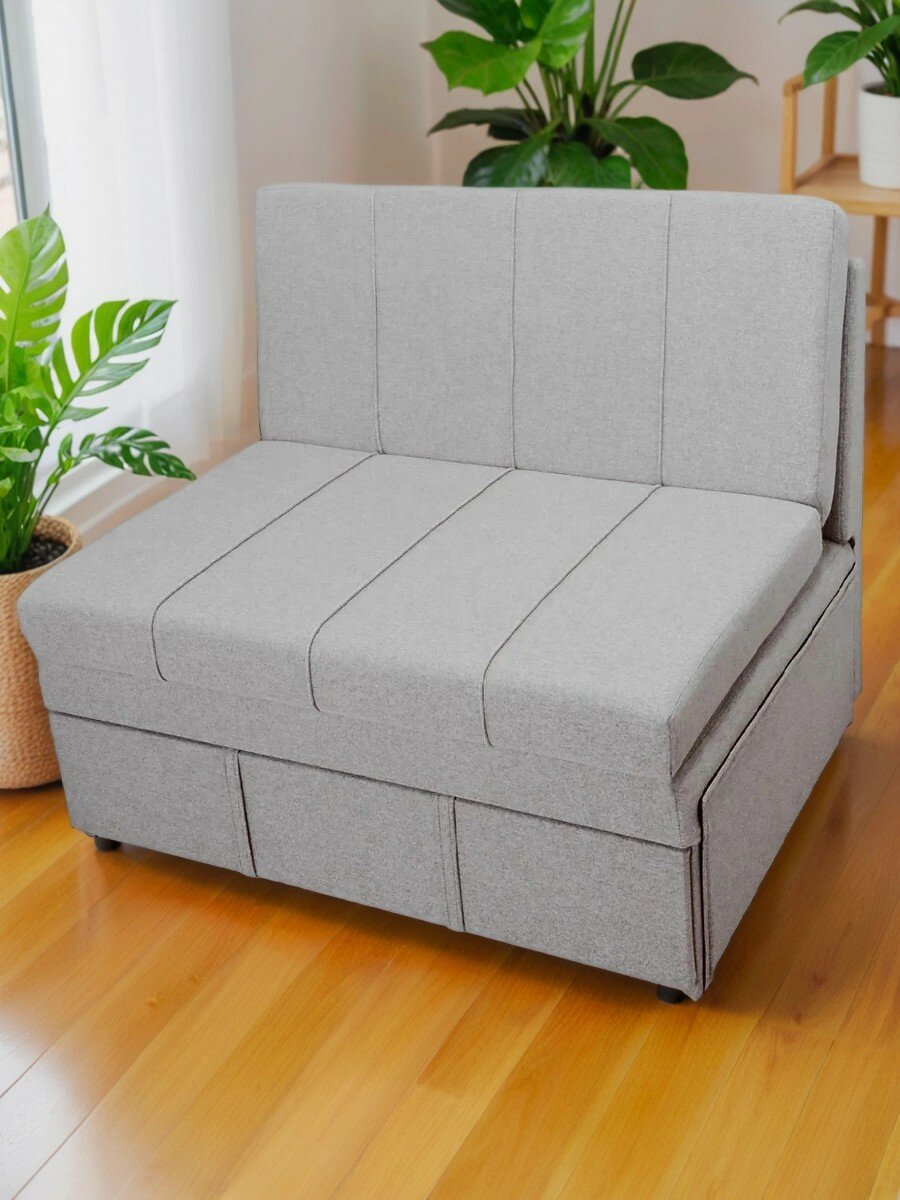 Диван-кровать "Престиж 100", без подлокотников, выкатной, с ящиком для белья, ткань, светло-серый