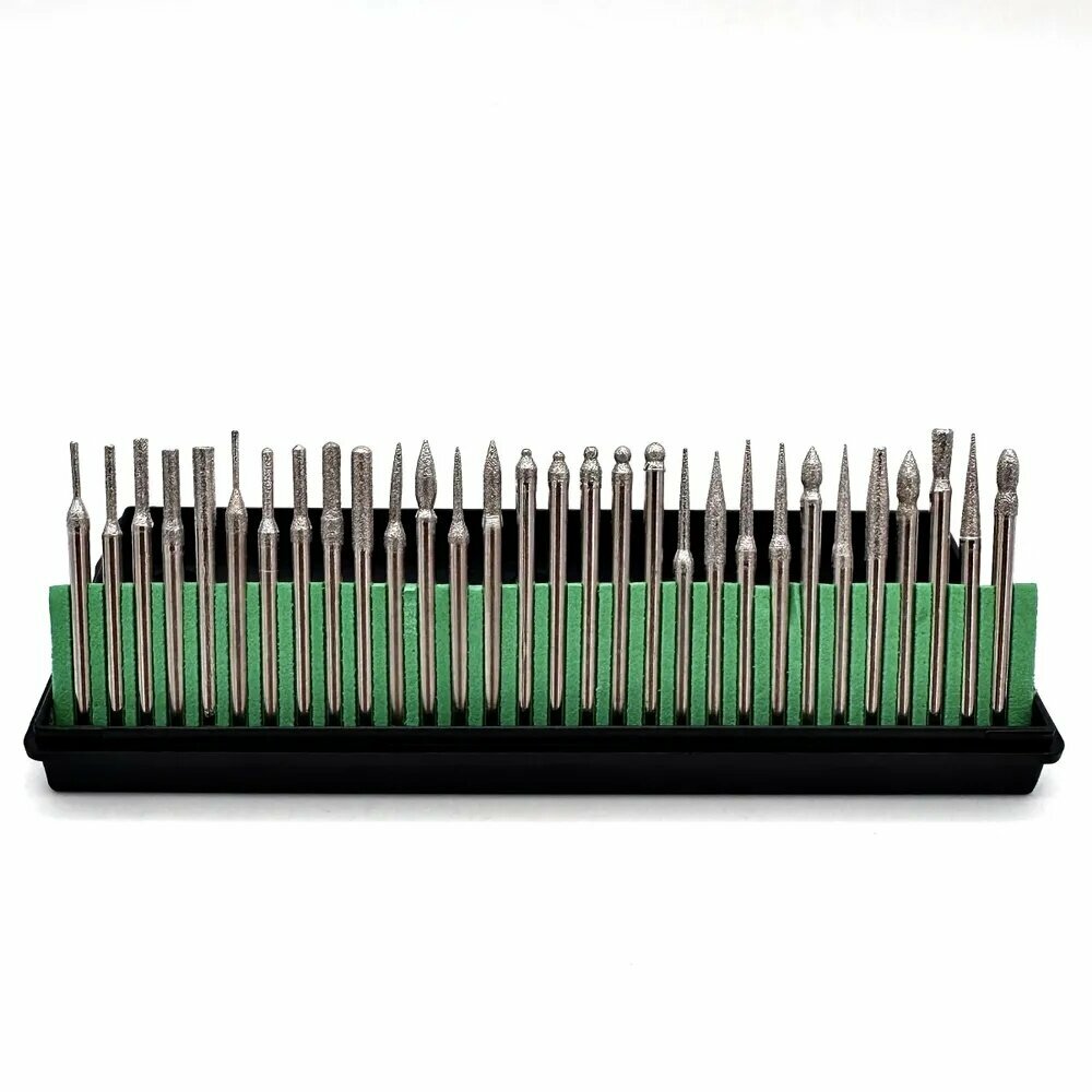Набор алмазных фрез, шарошек для гравера 30 шт, хвостовик 3мм