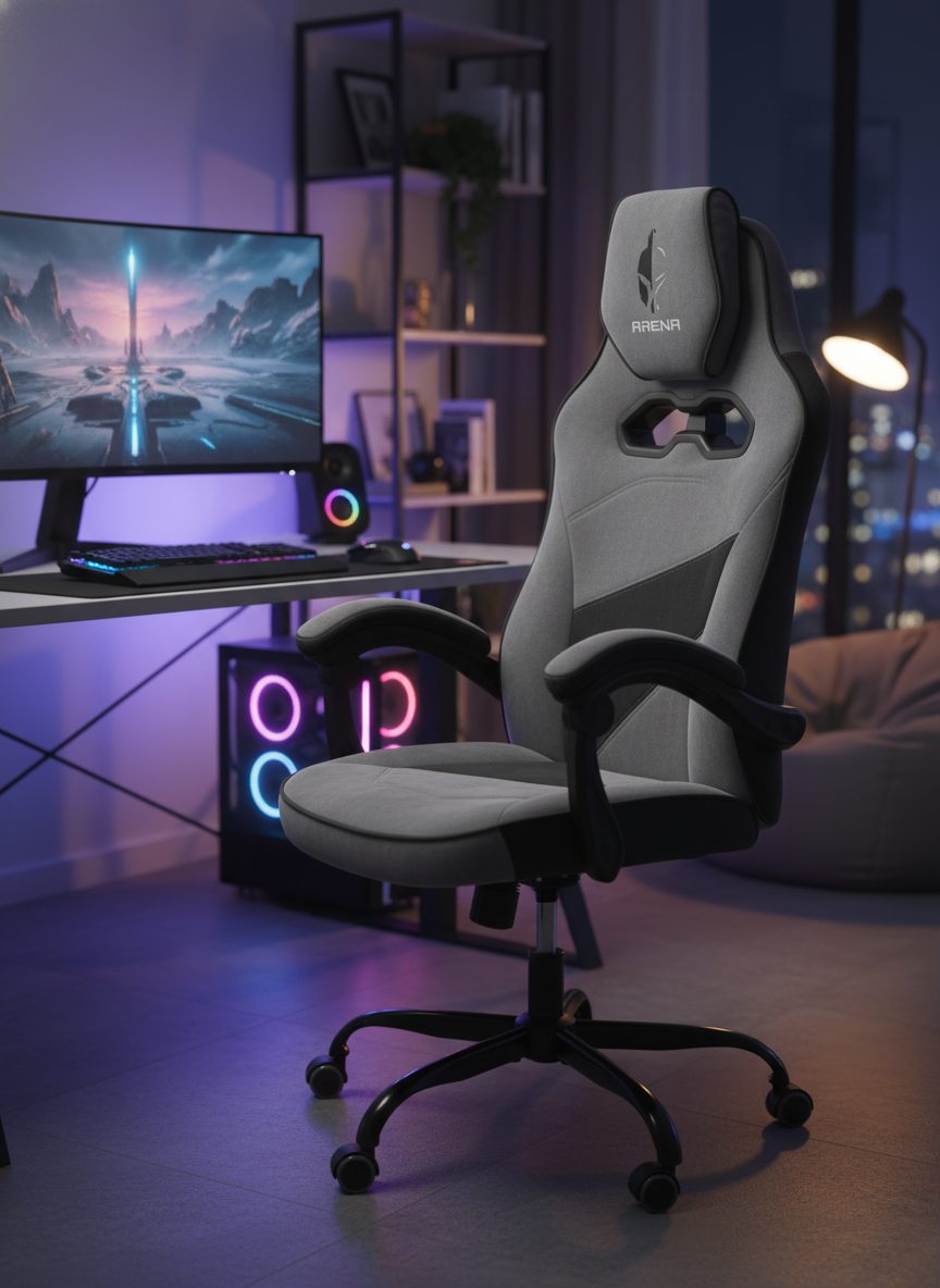 Кресло компьютерное игровое TetChair ARENA metalBL качание с фиксацией, усиленная крестовина, велюр, серое