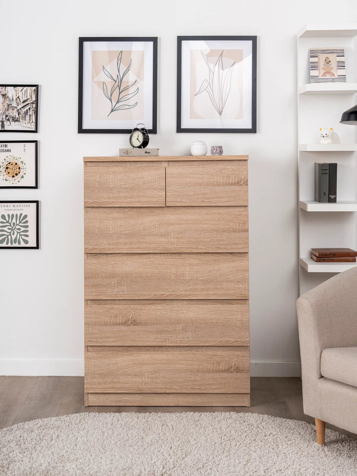 Комод для одежды "Мальта", 3+2 ящика, 80х48х121 см, ЛДСП, дуб сонома