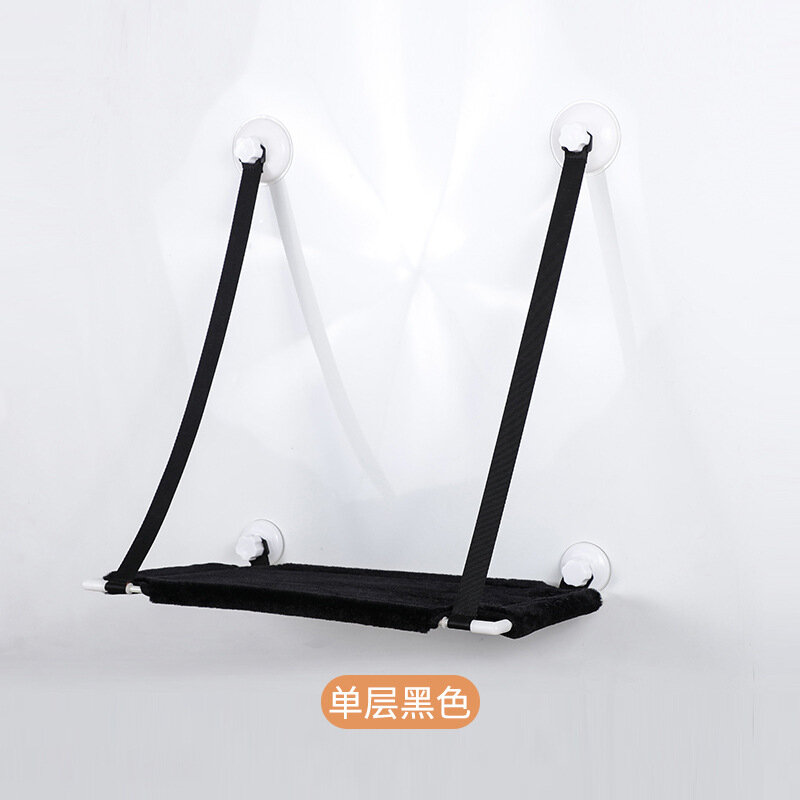 Осенне-зимний однорядный черный котоместо с креплением на стену и присоской для окна