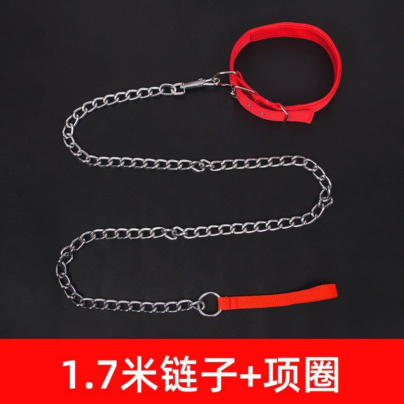 Цепь собаки против укуса собачий поводок 1.7m Железная цепочка + нейлоновый воротник_Размер L [толщина 3 мм, 10-20kg ]
