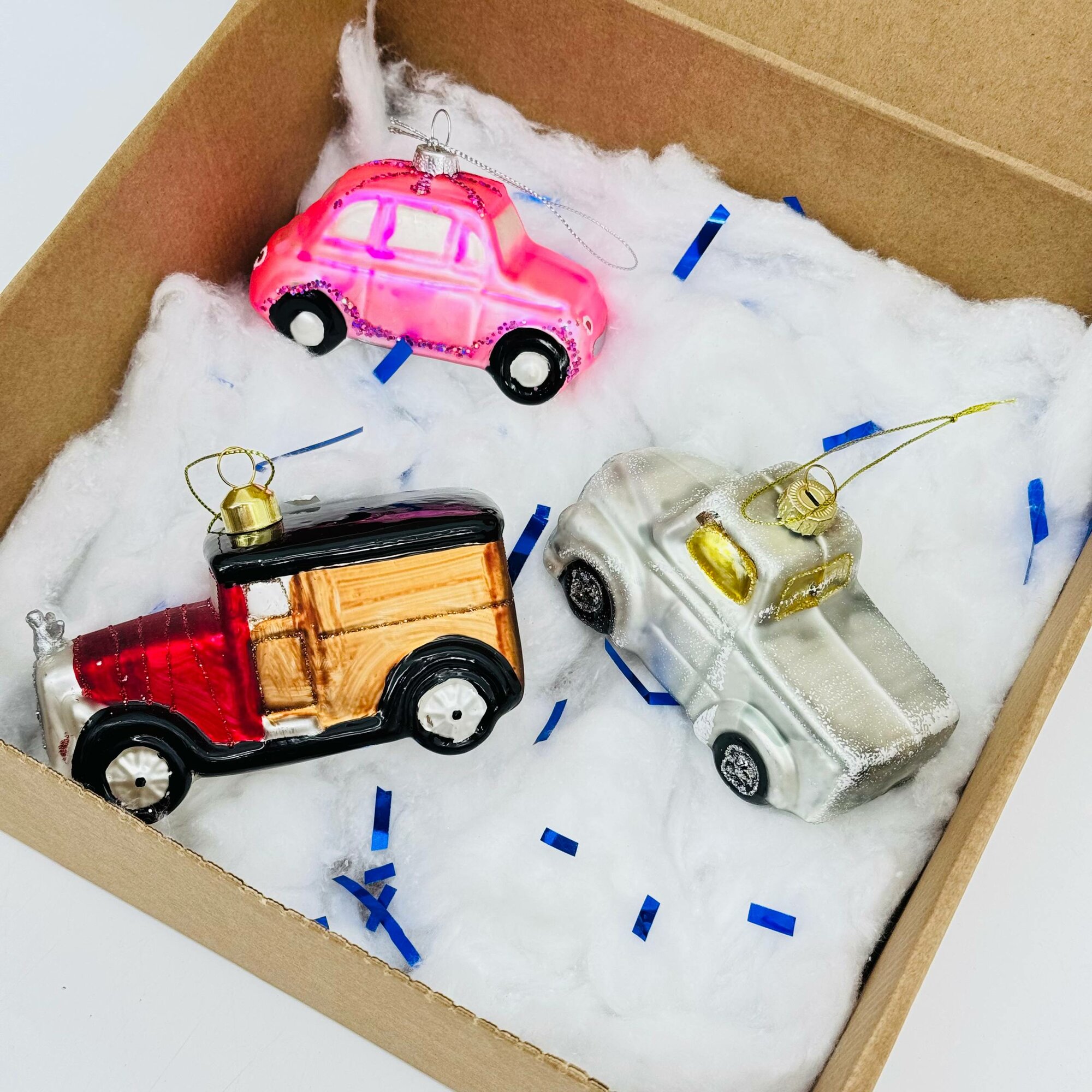 Подарочный набор стеклянных винтажных игрушек "Машинки" ручная работа. Набор №5