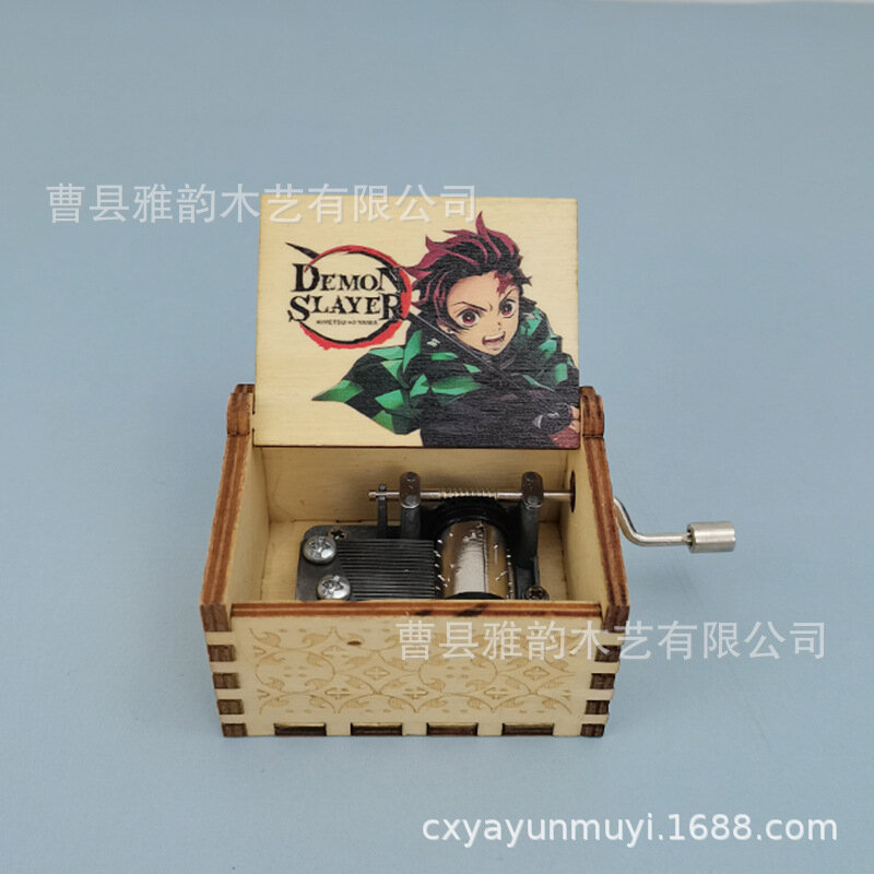 Деревянная ручная музыкальная шкатулка с темой аниме Demon Slayer модель C натуральное дерево 10см x 8см x 12см