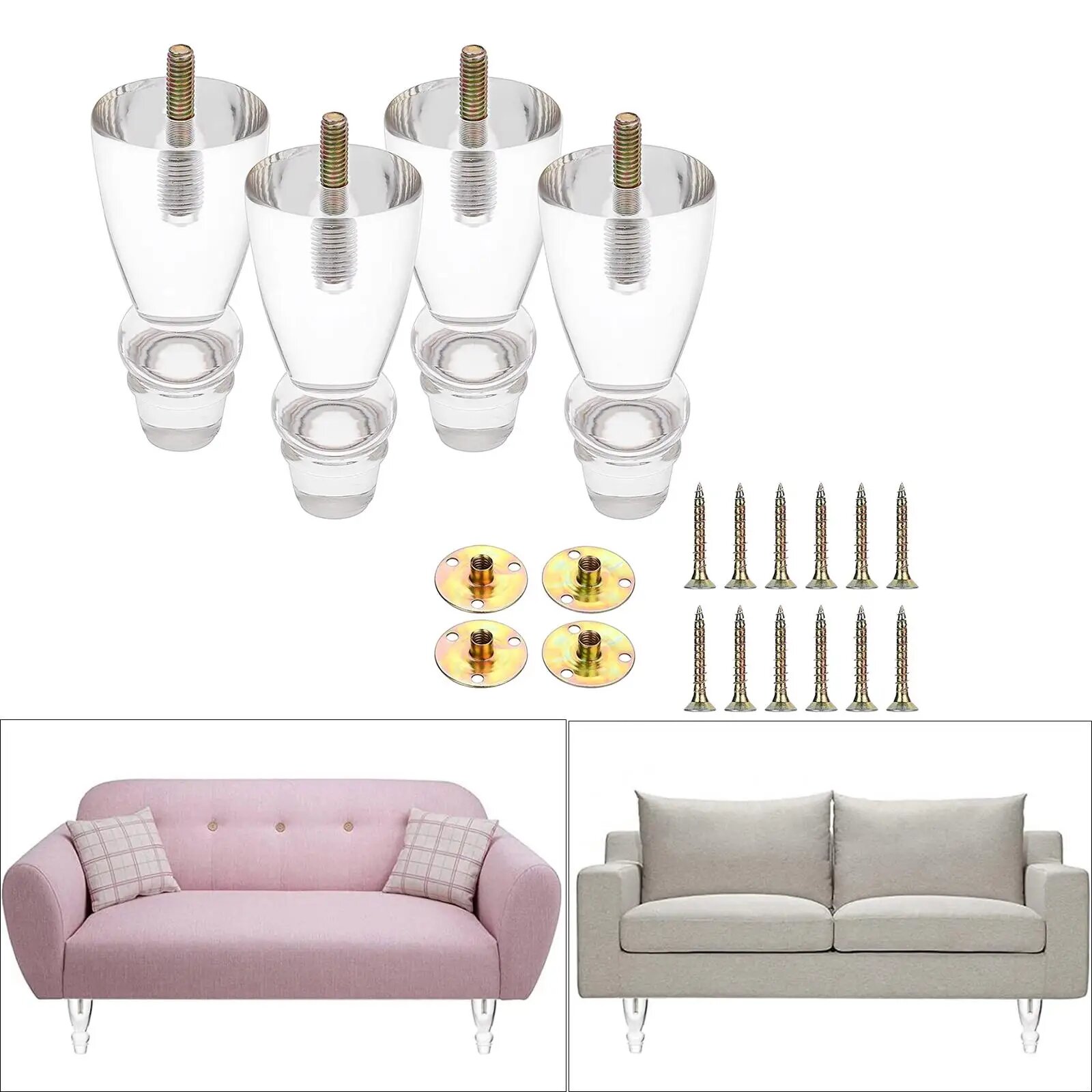 4 шт, акриловые ножки для мебели, сменные ножки для дивана с монтажной фурнитурой, 4-дюймовые ножки для стола, диванные ножки для подставки под телевизор, стола