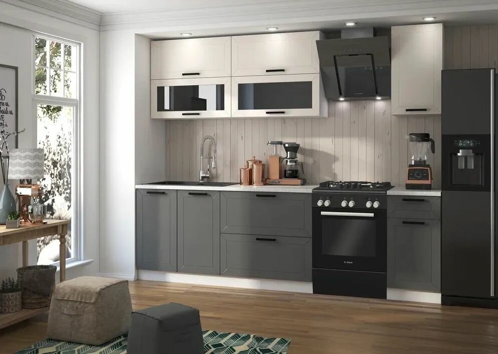 Кухонный гарнитур 2м (к.2) Монако белый снег софт/графит софт, графит, МИФ