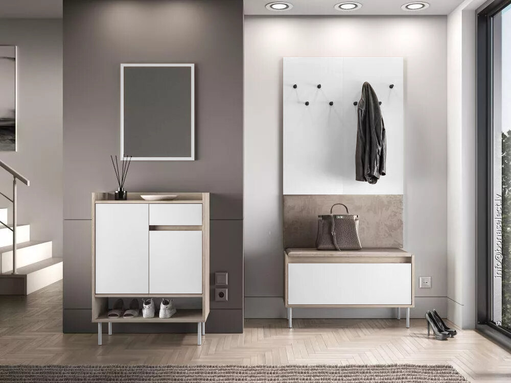 Прихожая Джени 02 Белый Снег 8685 BS Дуб Сонома Светлый 3025 PR NOW 160x34x198 см, Фиеста