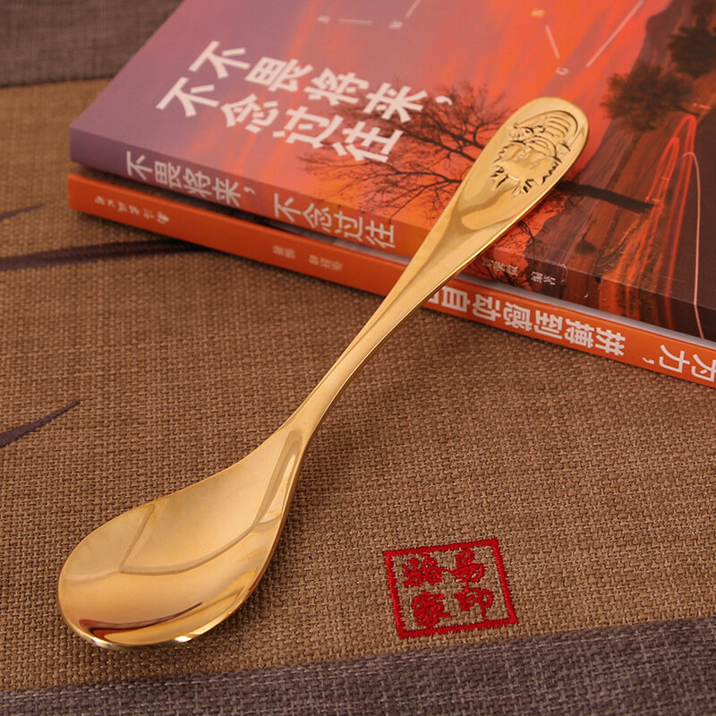 Чистая медная ложка зодиака, домашняя латунная суповая ложка, детская ложка для еды, креативная мультяшная ложка с длинной ручкой, утолщенная медная ложка, столовые приборы