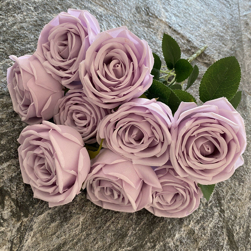 Artificial 9 head empress bouquet flowers for wedding decor photography home styling light purple