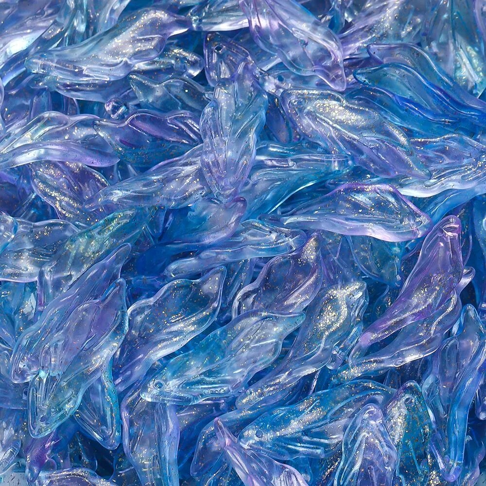 Бусины для рукоделия "Листочки" 12x33мм стекло, фиолетовый цвет, 30 штук