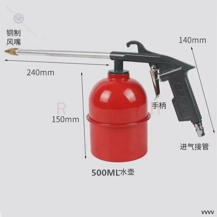 Пневматический распылитель для защитных составов, мойки и смазки с регулируемым соплом, бачком 0,75 л, удлинённым носиком и эргономичной рукояткой, работа от компрессора до 5 бар-1