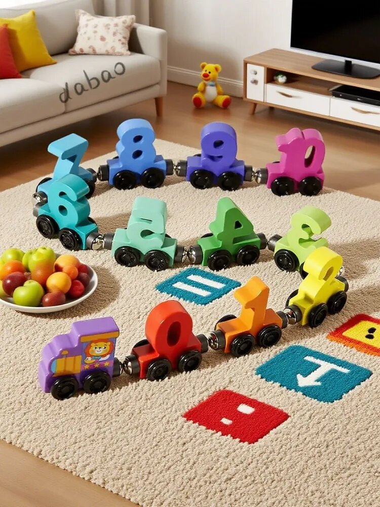 Деревянный магнитный паровозик с цифрами, Развивающая игрушка для детей, Счеты и сортер на холодильник, Изучение цифр и цветов, Подарок для малышей от 3 лет