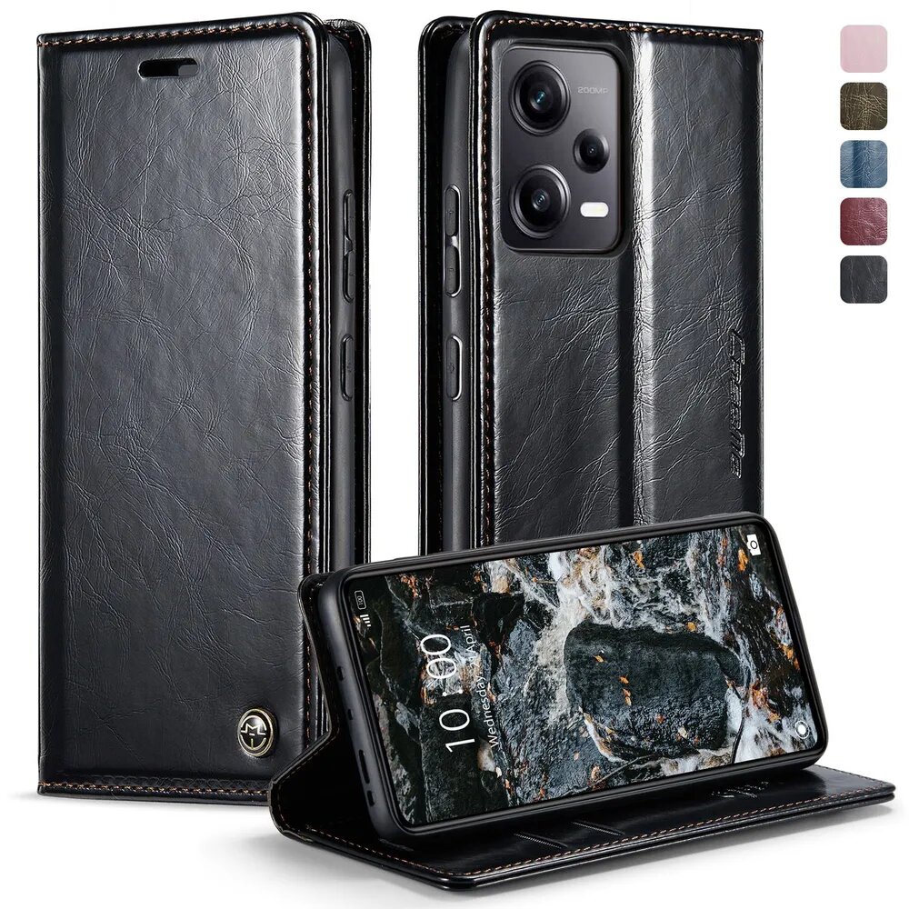 Caseme Кожаный книжка чехол для Xiaomi Redmi Note 12 Pro Plus+ 5G /Сяоми Нот 12 Про + Редми Нот 12 Про 5G с визитницей из экокожи