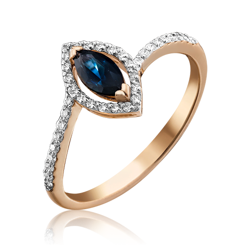 Кольцо, красное золото, 585 проба, бриллиант, сапфир