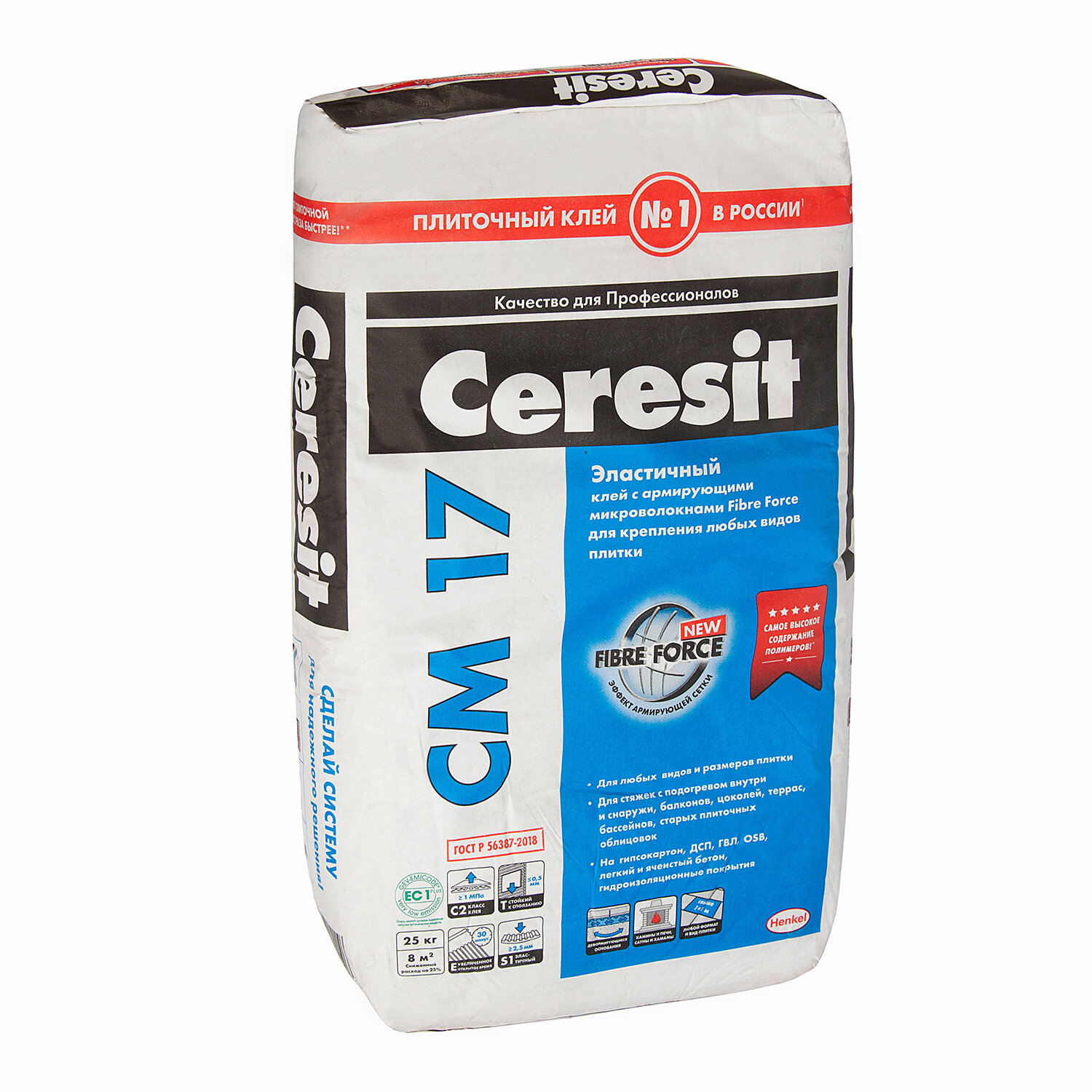 Клей для плитки и керамогранита Церезит СМ17 25 кг эластичный, серый