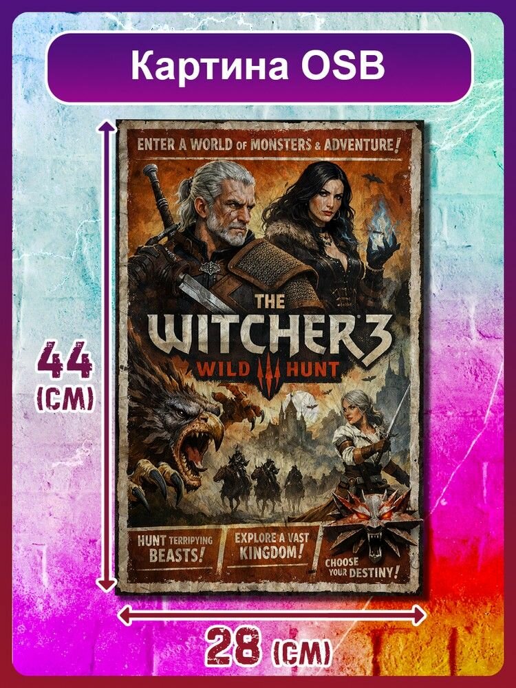 Картина интерьерная на рельефной доске ОСП игры Ведьмак (Witcher, Геральт, фэнтези, PS5, PS4, Xbox, PC, Switch) - 12512119