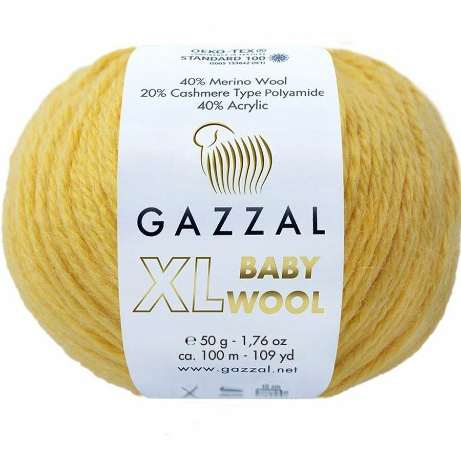 Пряжа Gazzal BABY WOOL XL 812 желтый (5 мотков)